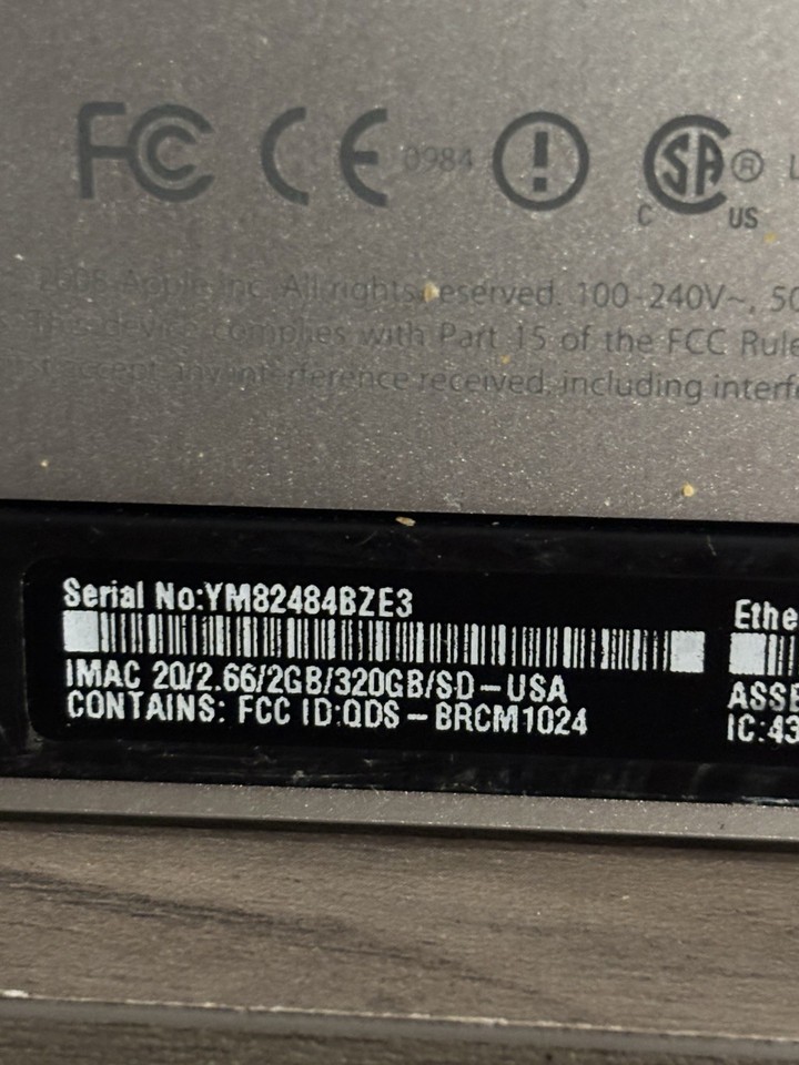 Apple A1224 Silver 320 GB 20 Inch iMac All-In-One Computer Not Tested ...