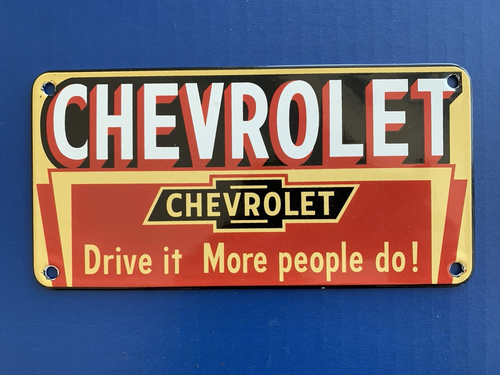 VINTAGE CHEVROLET 8x4 Drive it More people do! GAS STATION PORCELAIN ...