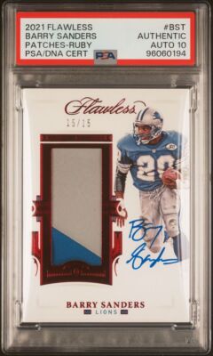 2021 Panini Flawless Patches-Ruby #BST Barry Sanders Signed AUTO 10 ...