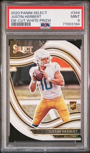 2020 Panini Select Justin Herbert, No.344 Die Cut White Field Level ...
