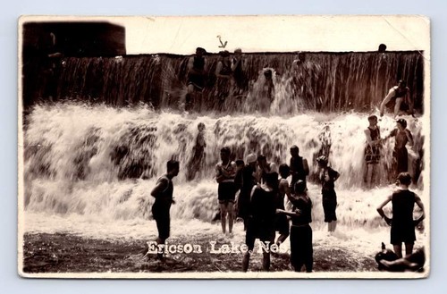 Kids Splashing in Dam Outflow RPPC Ericson Lake Nebraska Antique Photo ...