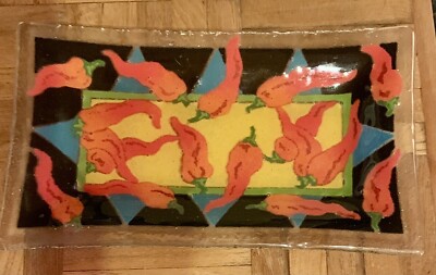 Peggy Karr Fused Glass Rectangular Plate Platter Tray Red Chili Peppers ...