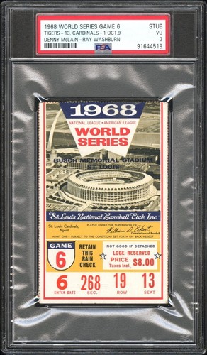 1968 World Series Ticket Stub Game 6 Detroit Tigers Cardinals McLain ...