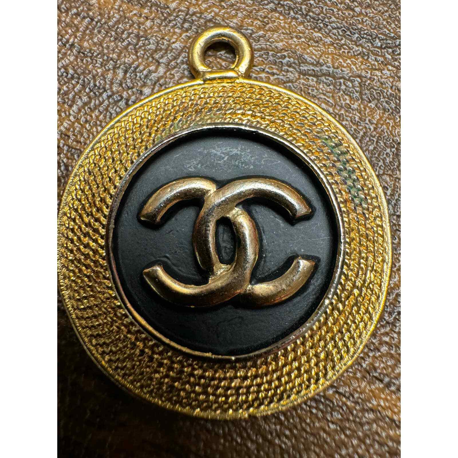 Vintage Chanel Coco Mark Gold Plated Circle Pendant w… - Gem