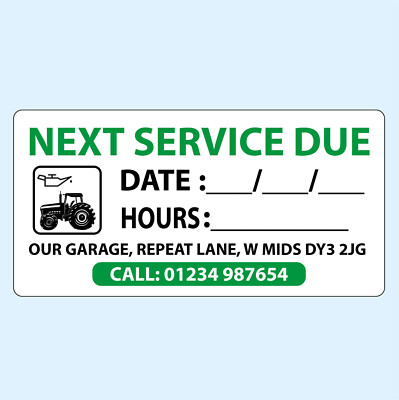 100 Service Reminder Personalized Service Due Sticker Tractor or Plant ...
