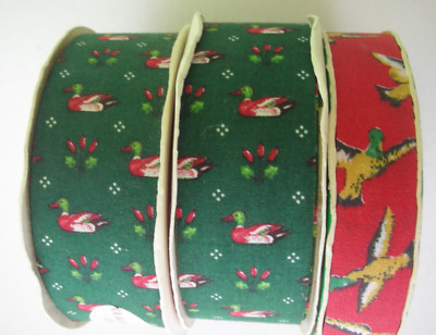 3 - VINTAGE WFR/COMMODORE DECORATOR PRINT RIBBON MALLARD DUCKS GREEN ...