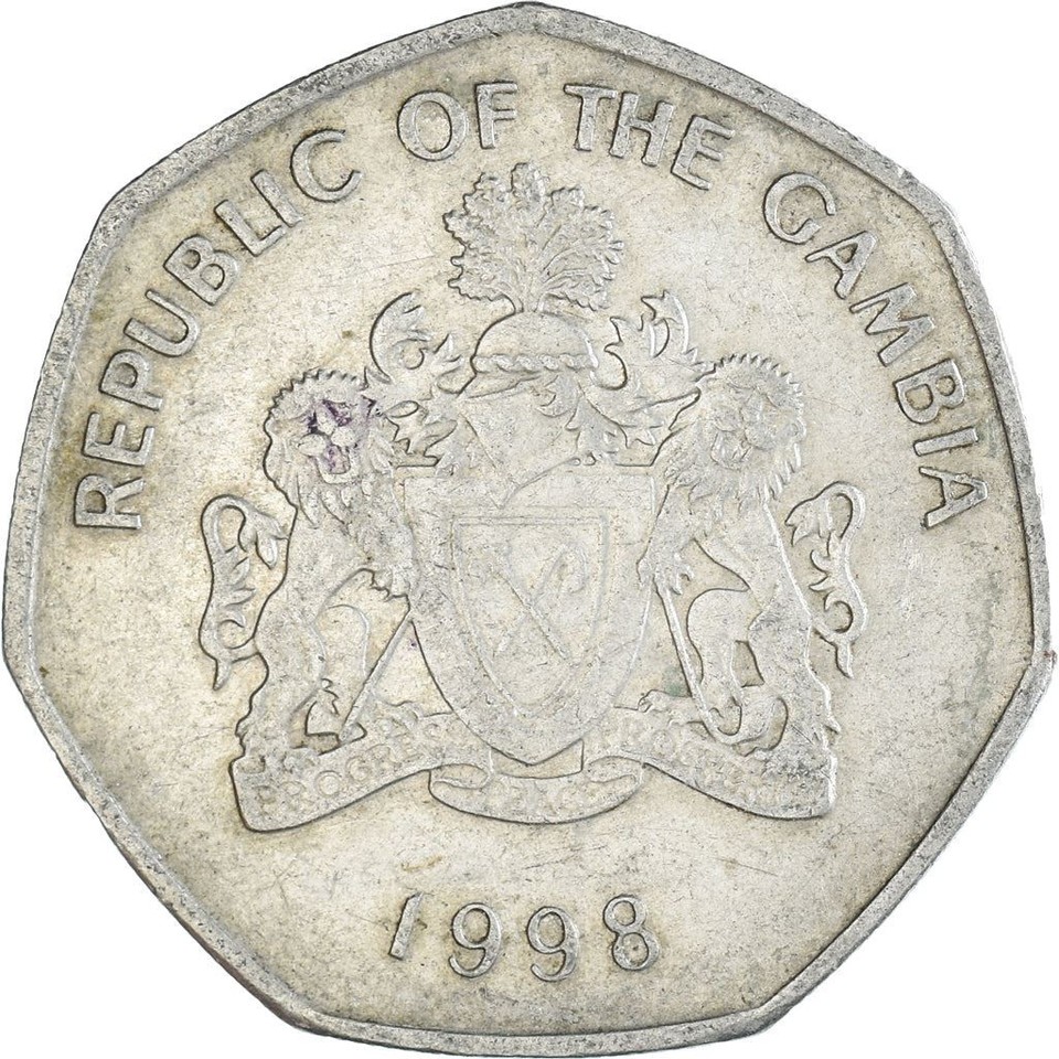 The Gambia | 1 Dalasi Coin | Slender-snouted crocodile | Km:59 | 1998 ...
