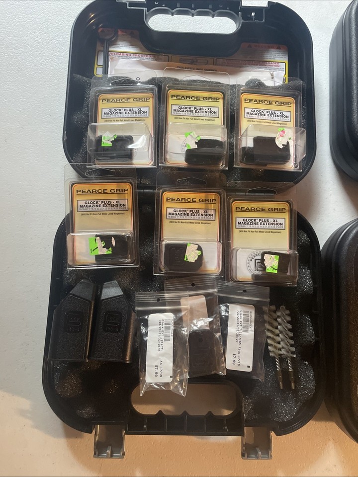 Glock 19 Original Gun Parts And Cases Lot Magazine Extension Reloader ...