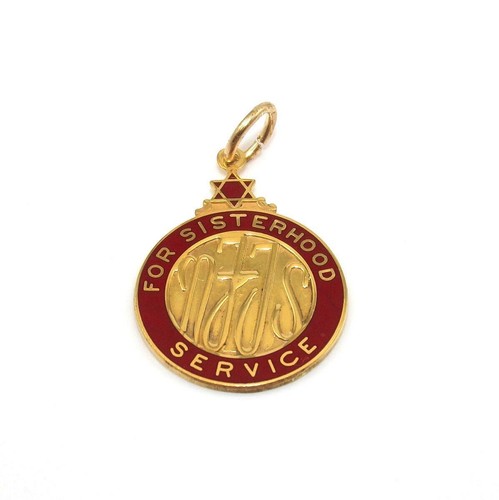 10K Yellow Gold Red Enamel Star Of David For Sisterhood Service Charm ...