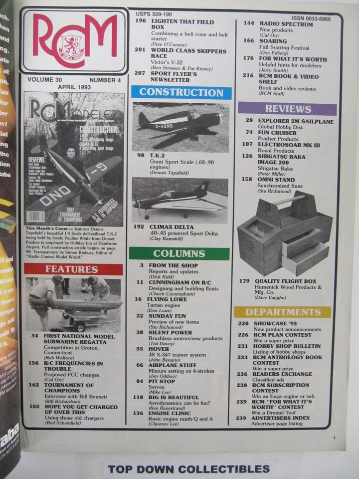 RC Modeler Magazine April 1993 '92 Tournament Of Champions | eBay