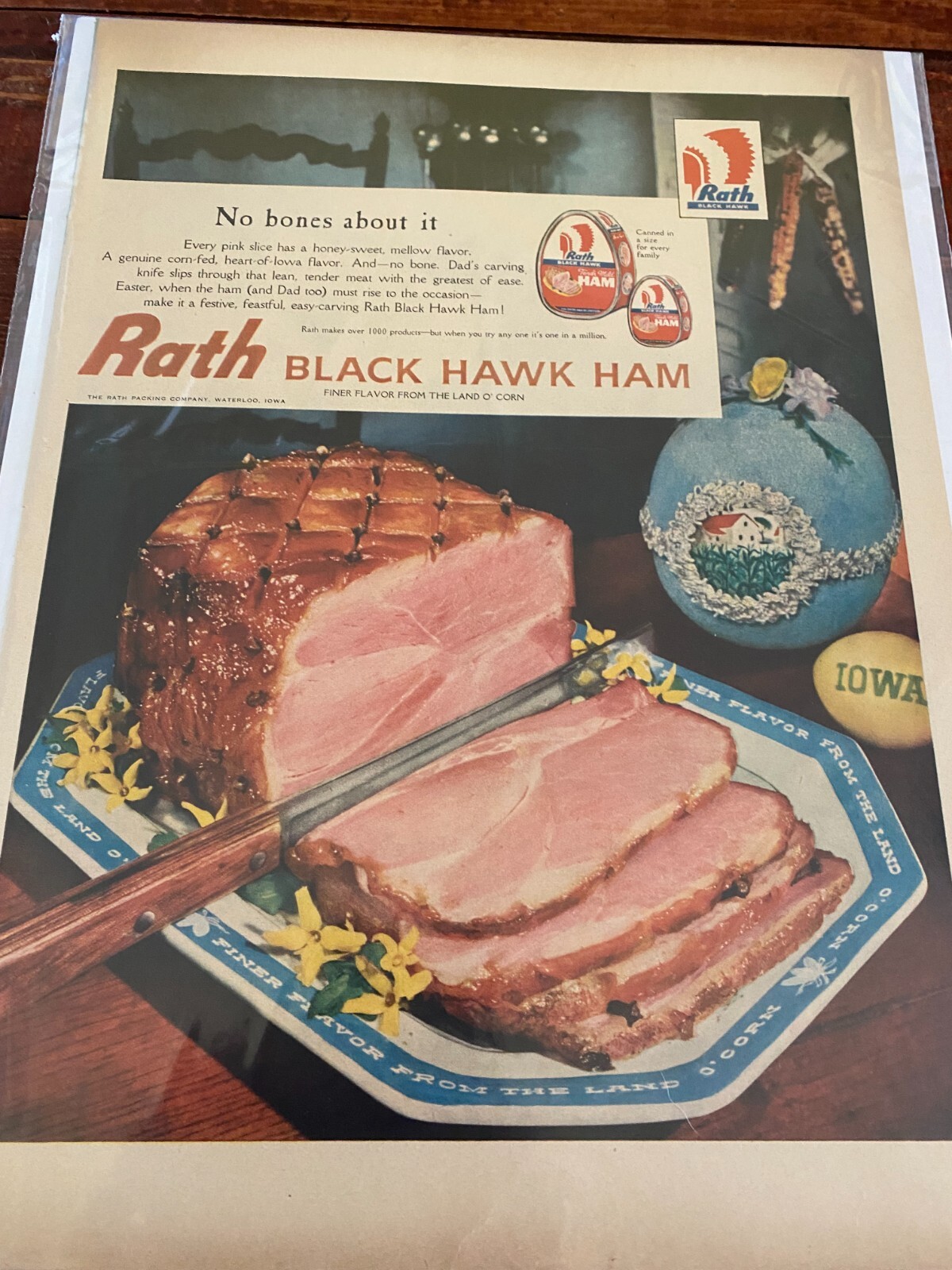 Vintage 1957 Rath Black Hawk Ham No Bones About It ad | eBay