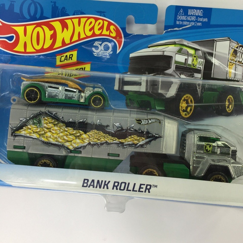 Hot Wheels Bank Roller Diecast Hauler and Car Included Green and Silver ...