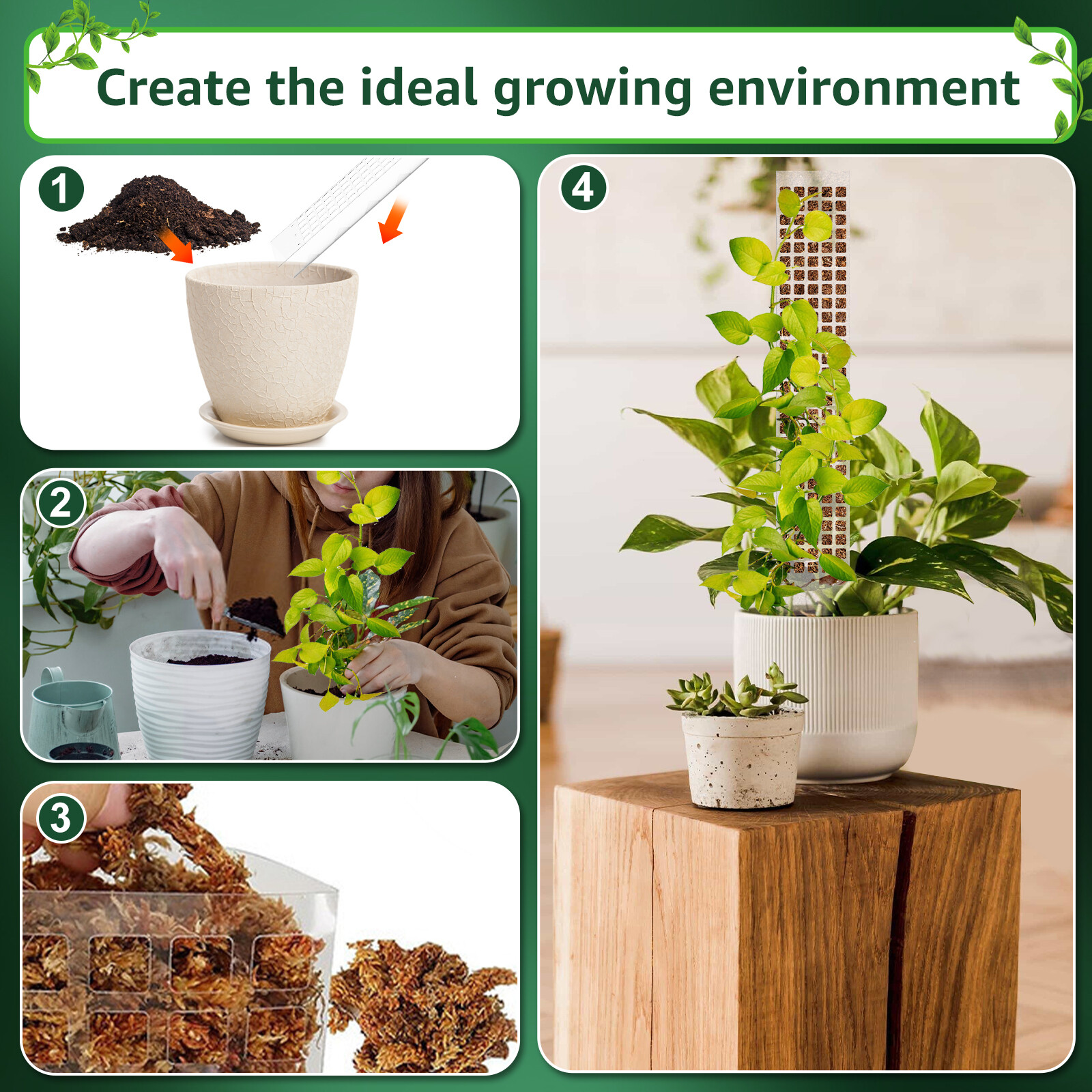 6 Pcs Plastic Moss Poles for Plants 24 Inch Moss Rod for Indoor Plants ...