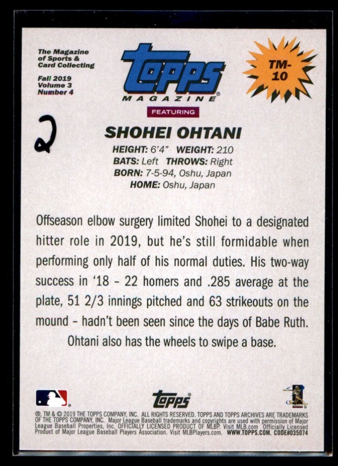 2019 Topps Archives Magazine Shohei Ohtani Los Angeles Angels #TM-10 | eBay