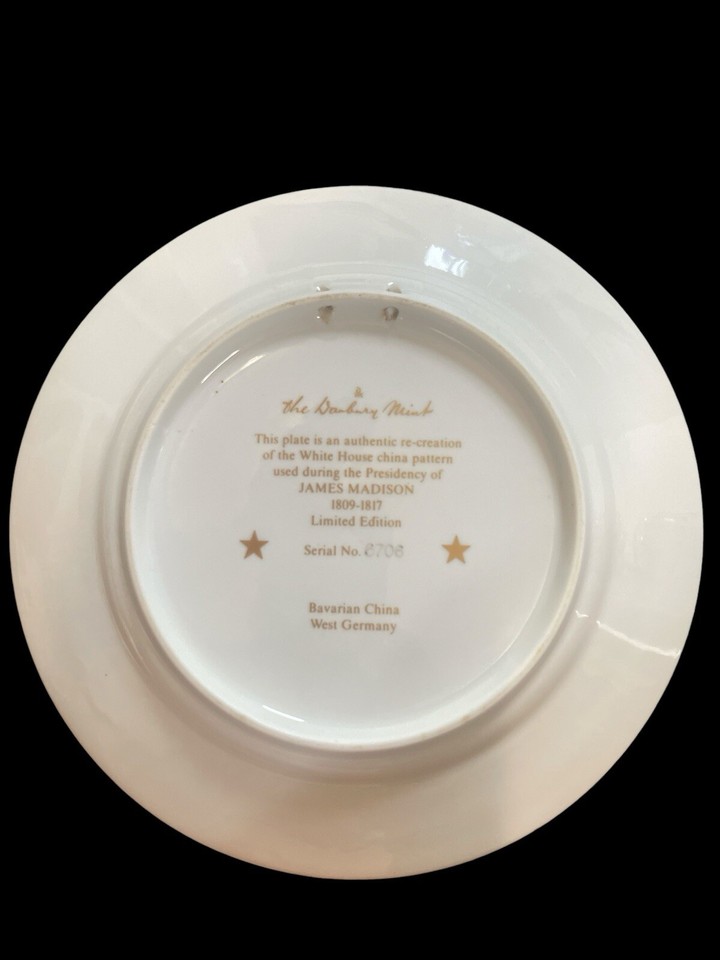 WHITE HOUSE CHINA PORCELAIN LIMITED EDITION DANBURY MINT PLATE James ...
