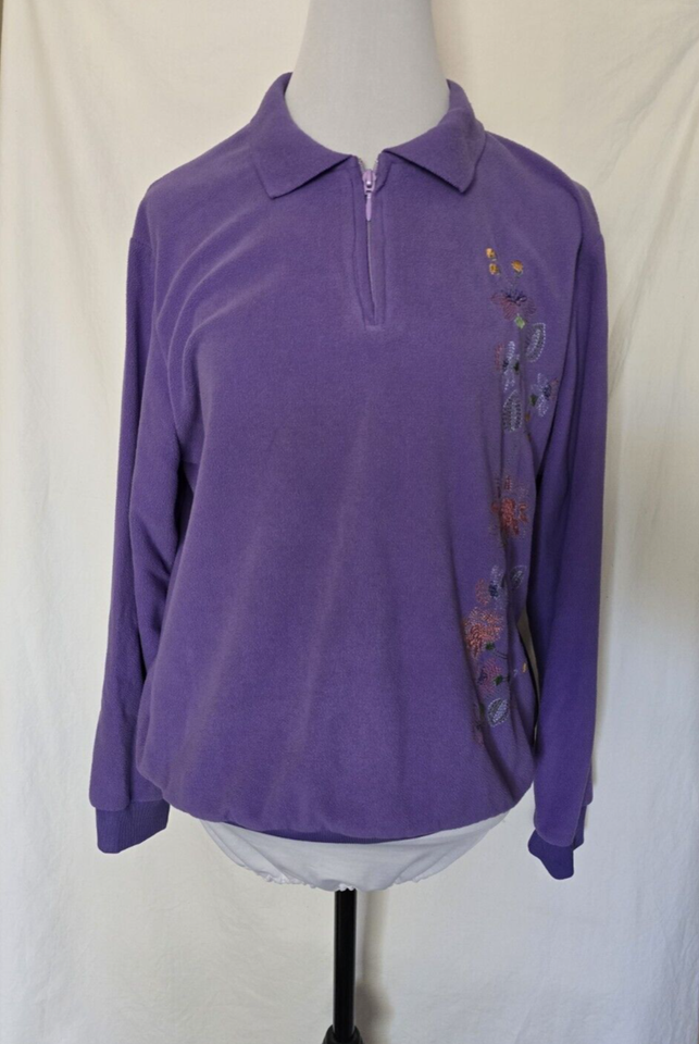 Comfort Corner Collared Quarter Zip Purple Embroidered Pullover ...