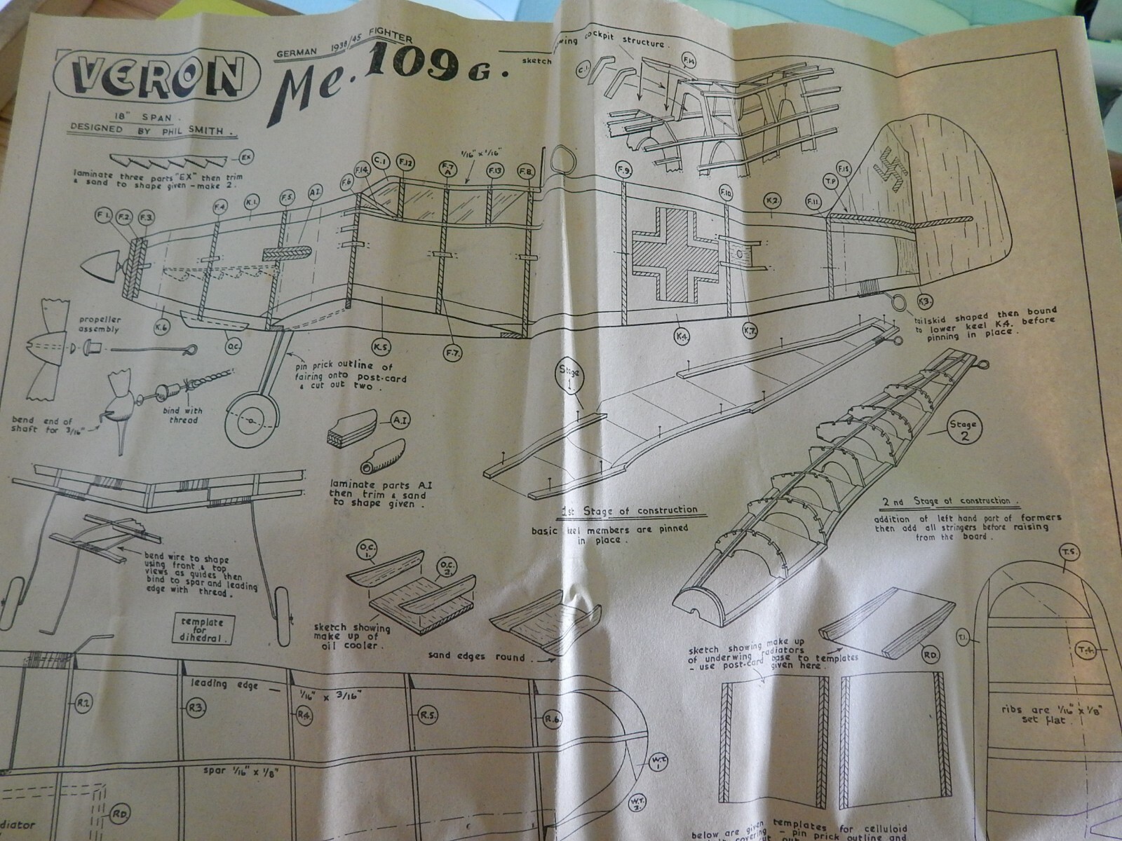 VERON MODEL ,GERMAN WW2 ME109g , TRU-FLITE KITS VINTAGE WOODEN KIT ...