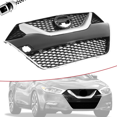 Front Upper Bumper Grille Black w/Chrome Trim For Nissan Maxima 2016 ...