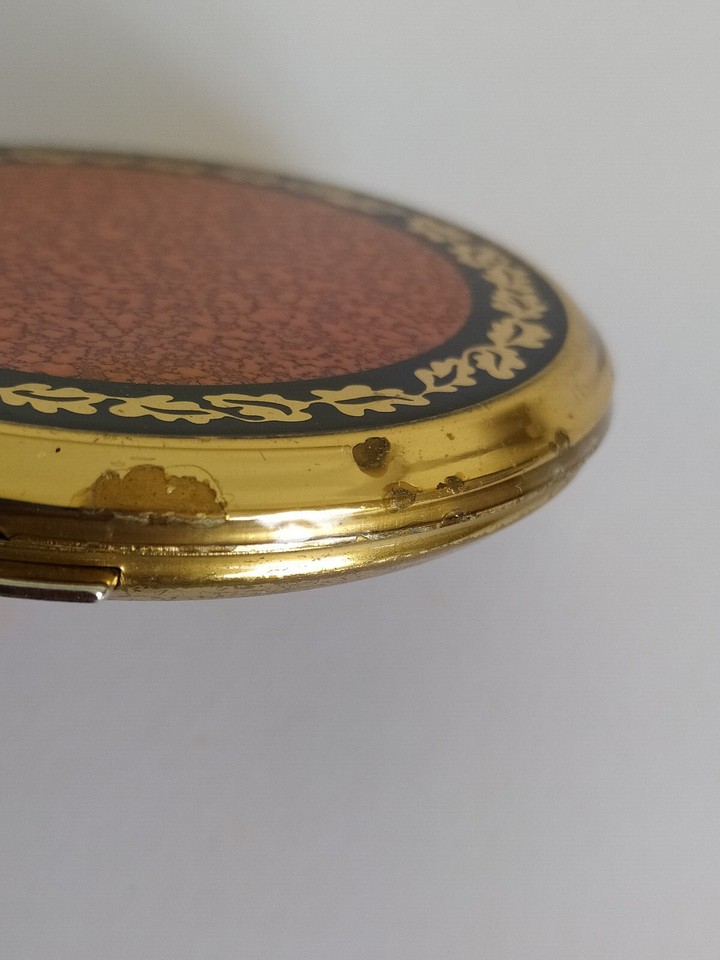 Vintage Stratton Gold Tone Orange Rust black enamel Powder Compact ...