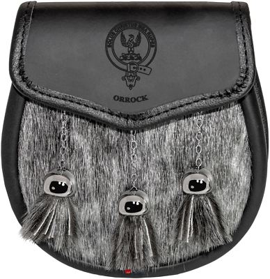 Orrock Semi Dress Sporran Fur Plain Leather Flap Scottish Clan Crest ...