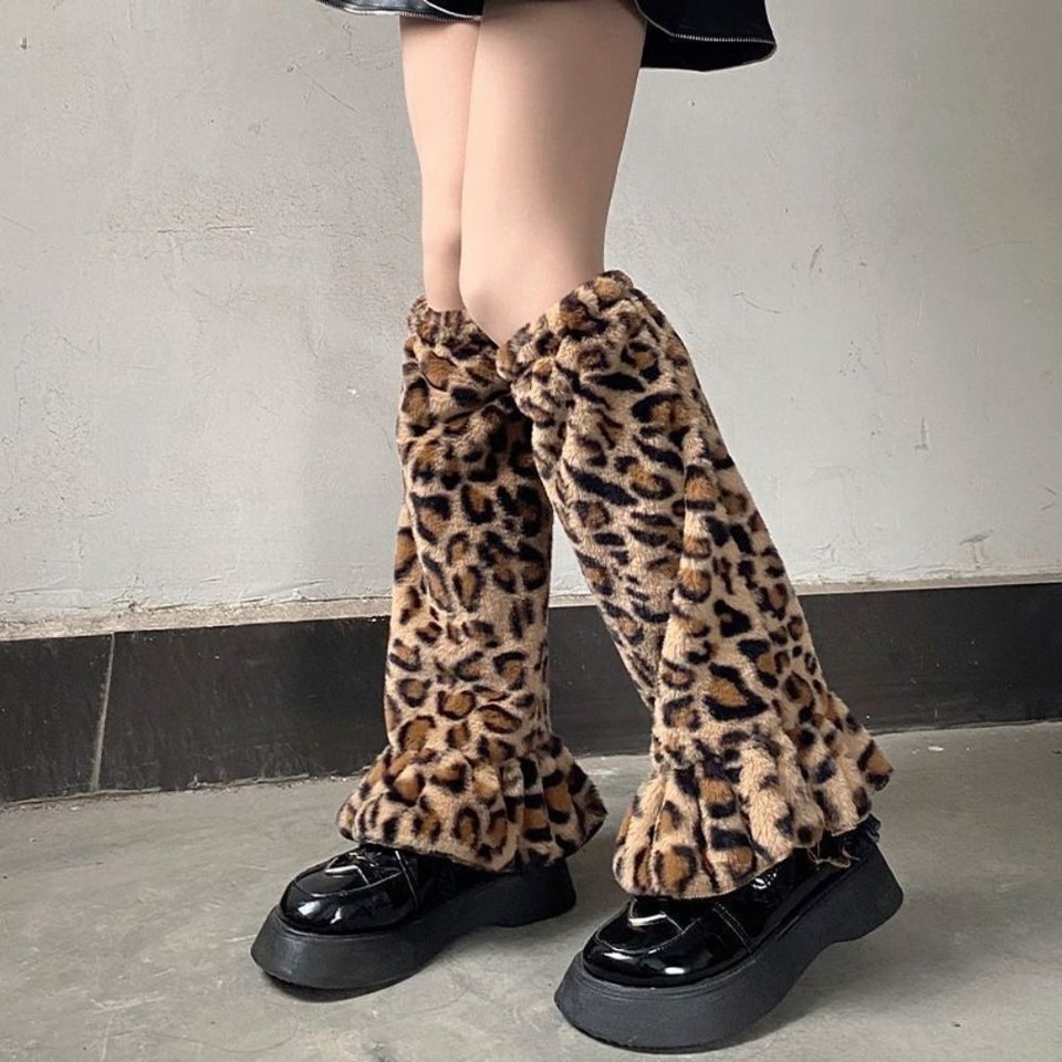 Gothic Leopard Leg Warmers Trends Y2K Foot Cover Winter Leg Cover Women ...