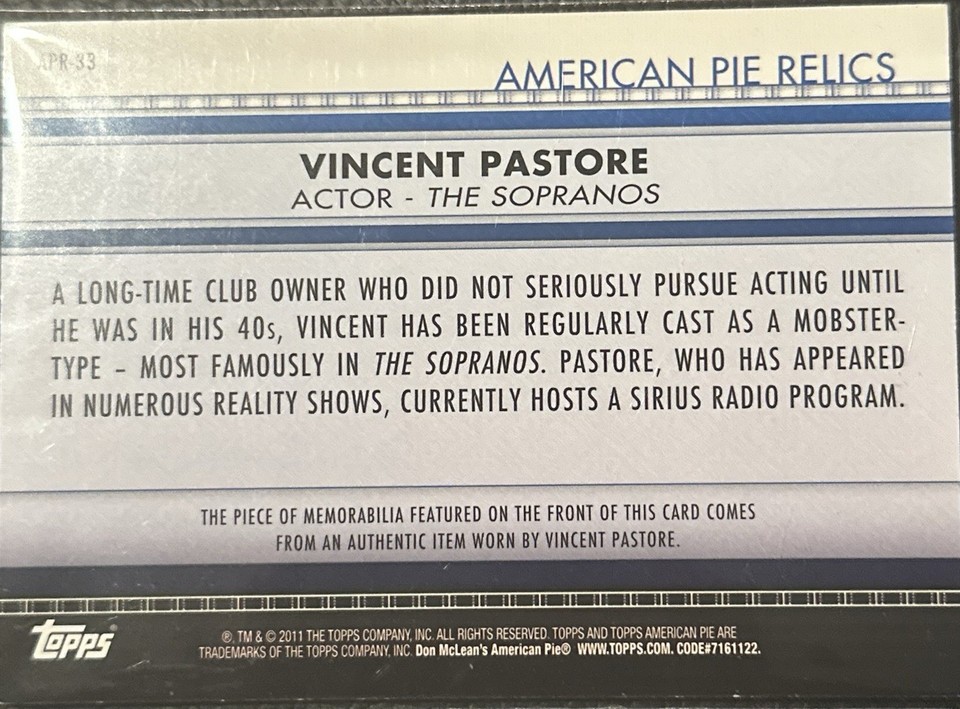VINCENT PASTORE 2011 TOPPS AMERICAN PIE RELICS #APR-33 THE SOPRANOS | eBay