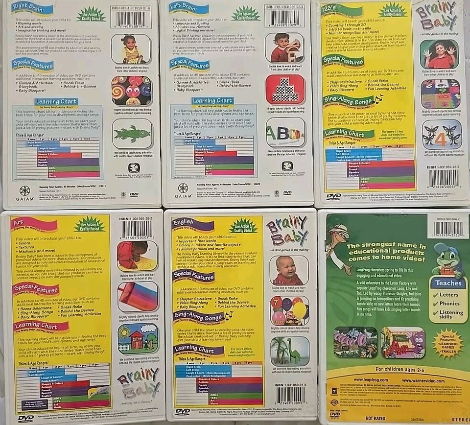 5 Brainy Baby Dvd Lot W/bonus Leap Frog | eBay