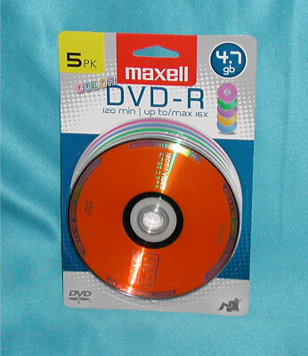 MAXELL DVD-R 638033 (5Pk Color) 4.7 GB 120min up to /max 16X “Factory ...