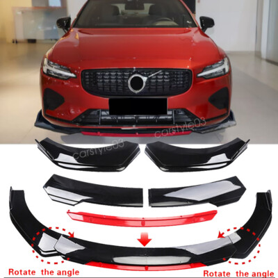 For Volvo S60 S80 S90 Gloss Black+Red Front Bumper Lip Splitter Spoiler ...