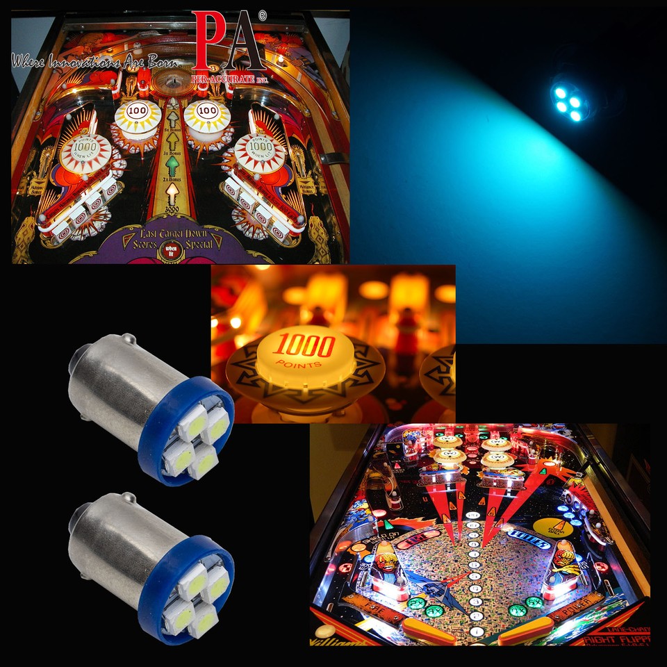 10x 6.3V #44 #47 #1847 BA9S 4 SMD LED Pinball Machine Light Bulb Ice ...