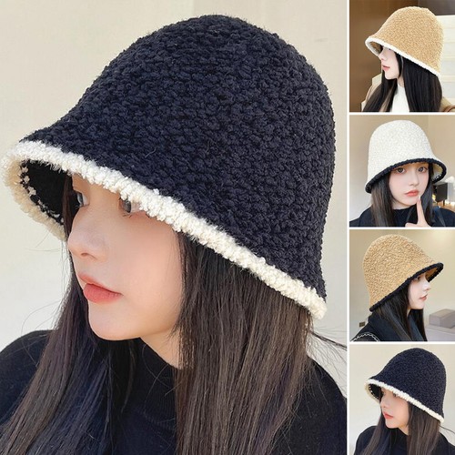 Bucket Hat Contrast Color Head Protection Sweet Women Winter Cap ...