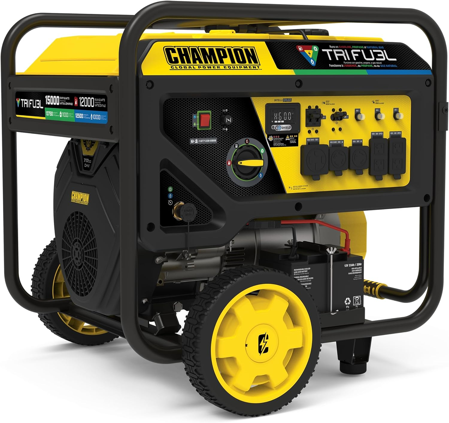 Champion 15,000-W Tri-Fuel Gas Portable Generator with CO Sensor ...