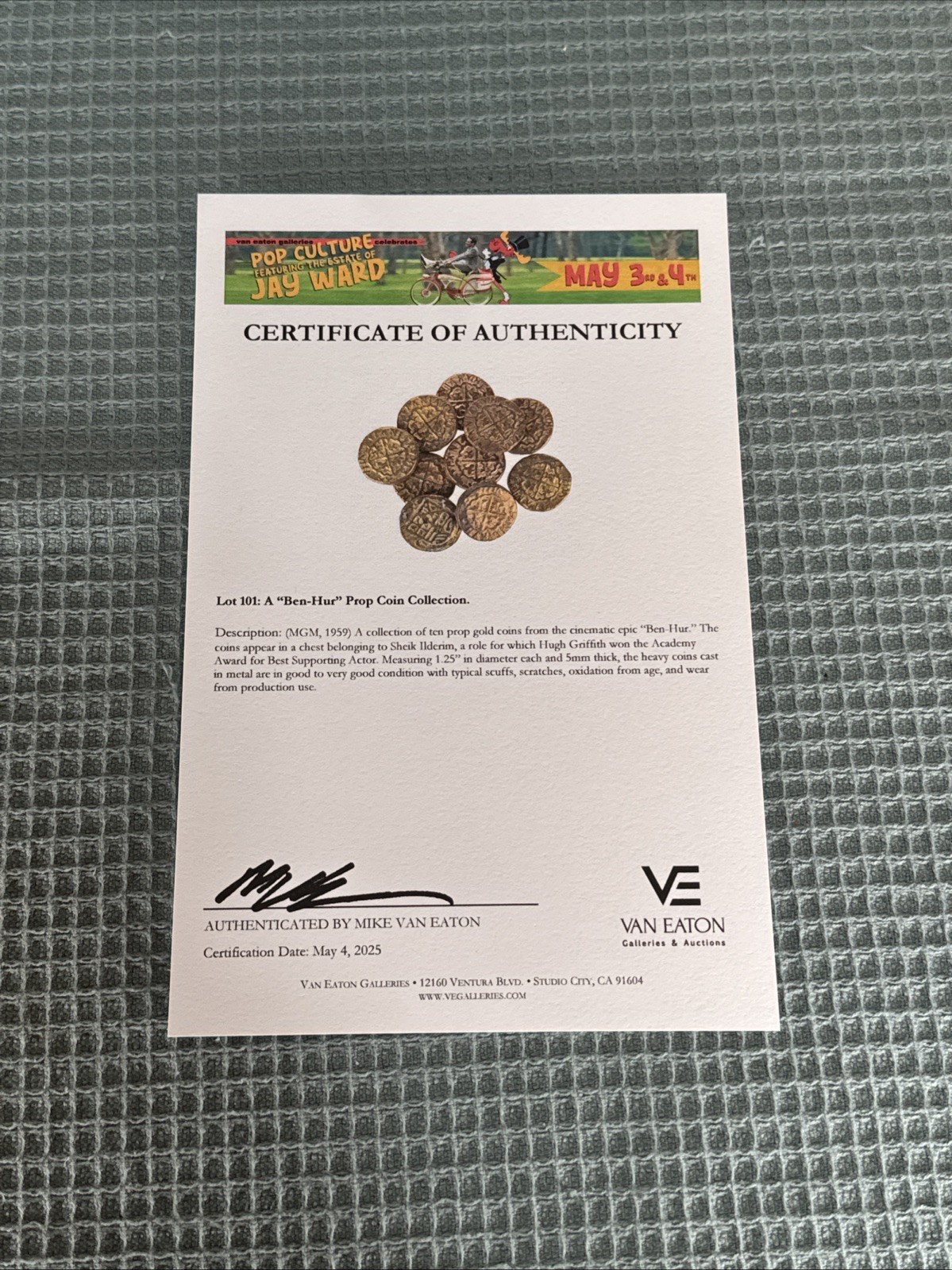 Ben-Hur Movie 1959 Screen Used Prop Sheik Ilderim Gold Coin Charlton ...