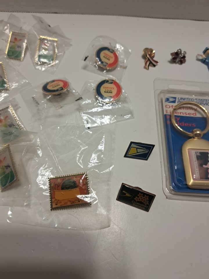 VTG Lot Of 19 USPS Post Office Stamp Pinback Lapel Pins And 2 Keychains ...