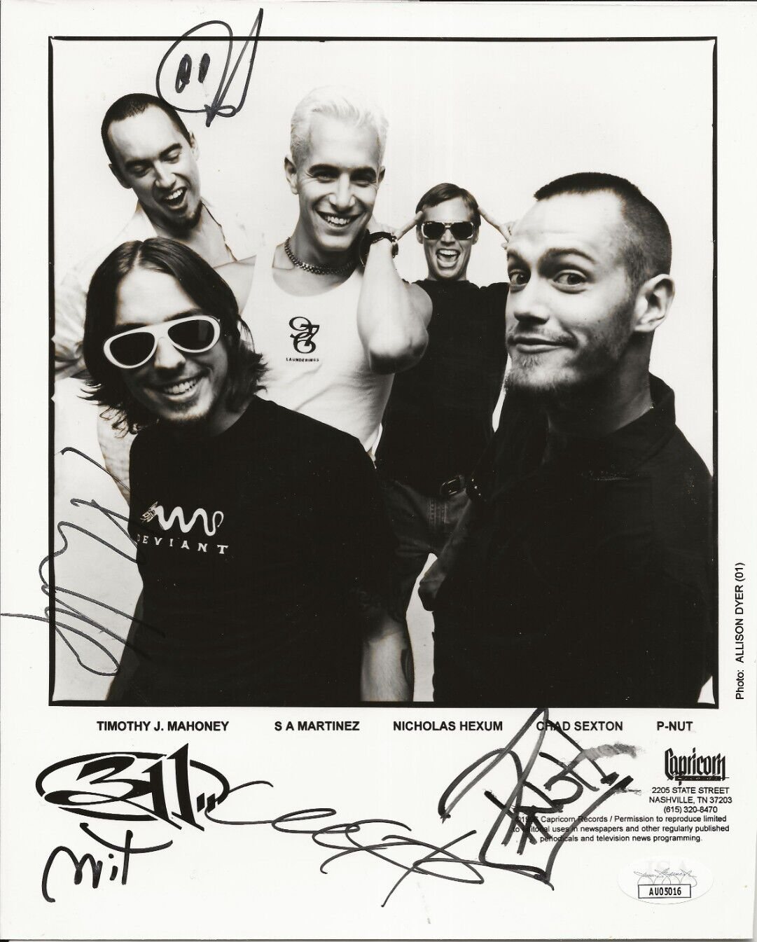 311 band REAL hand SIGNED 8x10" Promo Photo JSA COA Autographed all 5 P ...