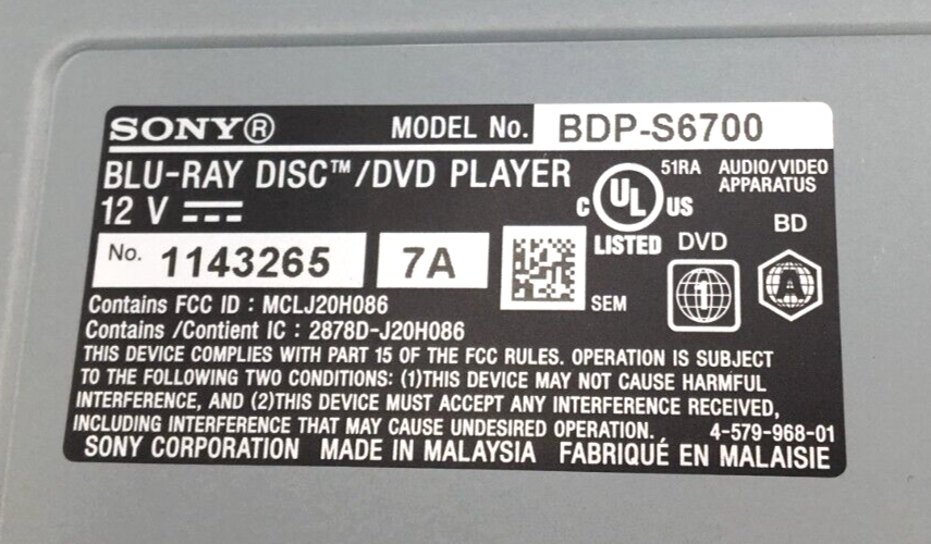 Sony 4K UHD Upscale Blu Ray Disc / DVD Player Built In Wireless BDP ...