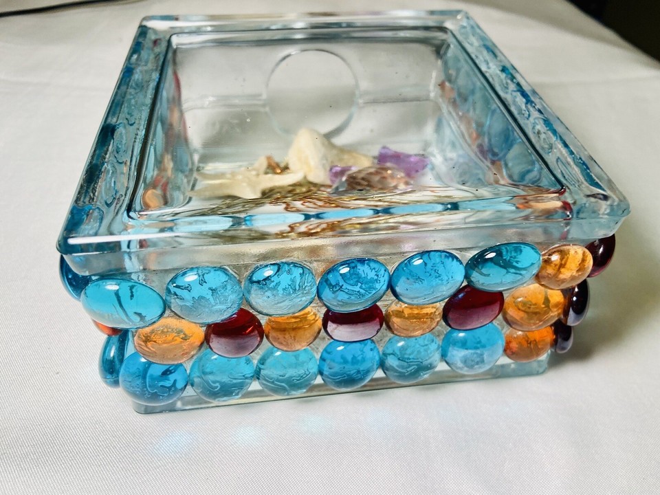 Vintage Glass Block ZKM Brick w Seashells Handmade Beach Decor Glitter ...