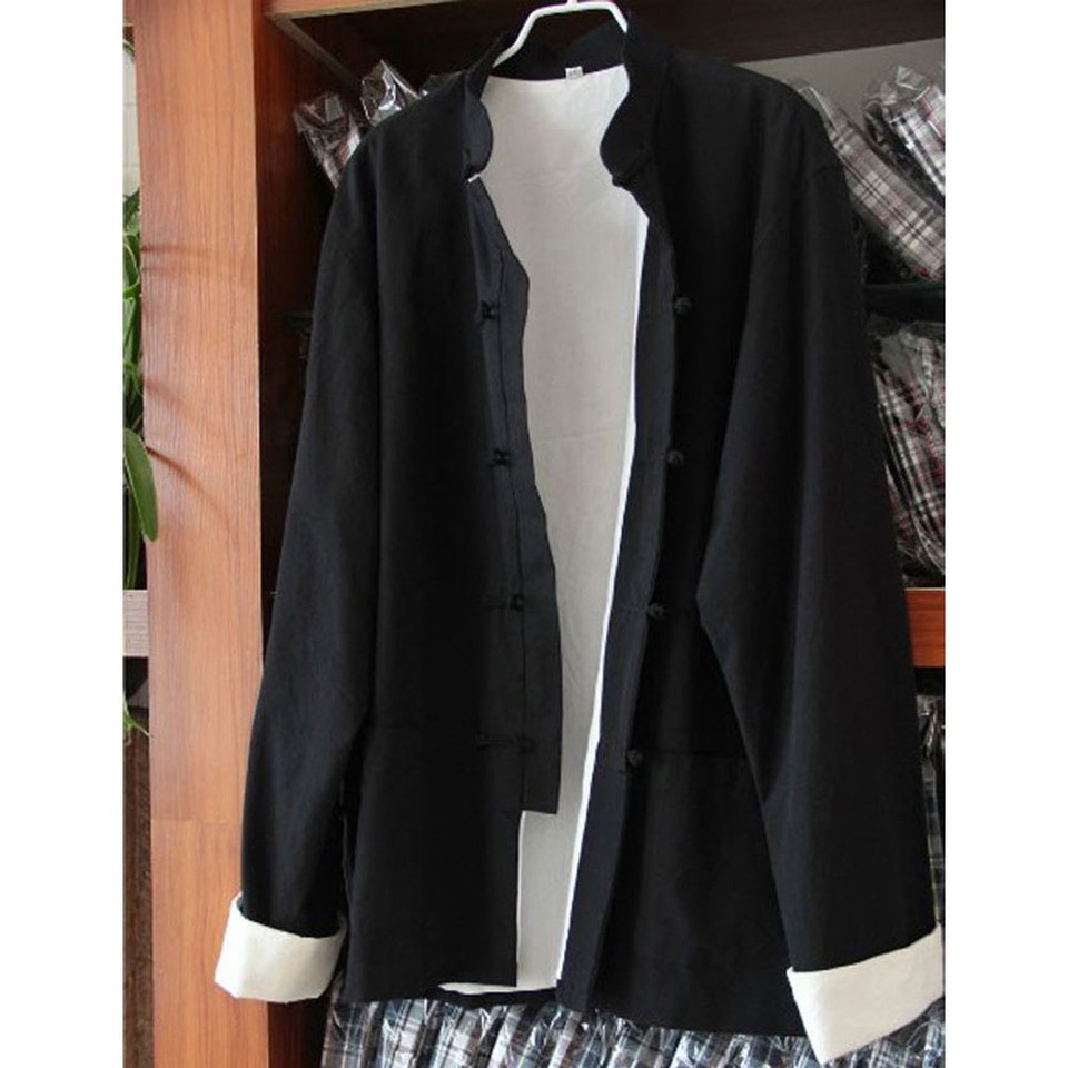 Mens Black Traditional Chinese Clothes Tang Suit Top Kung Fu Outfit ...