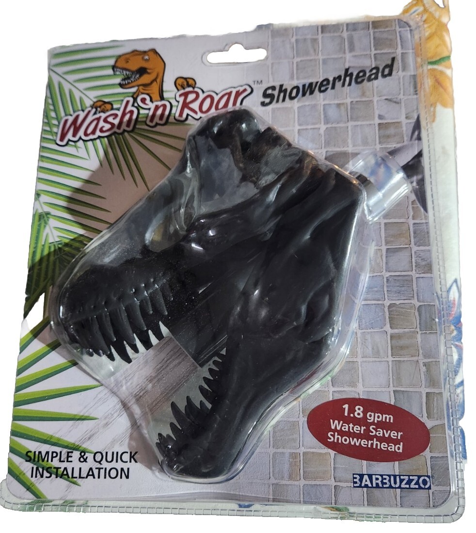 NEW T-Rex Dinosaur Wash n' Roar Showerhead Black 1.8 GPM Water Saver ...