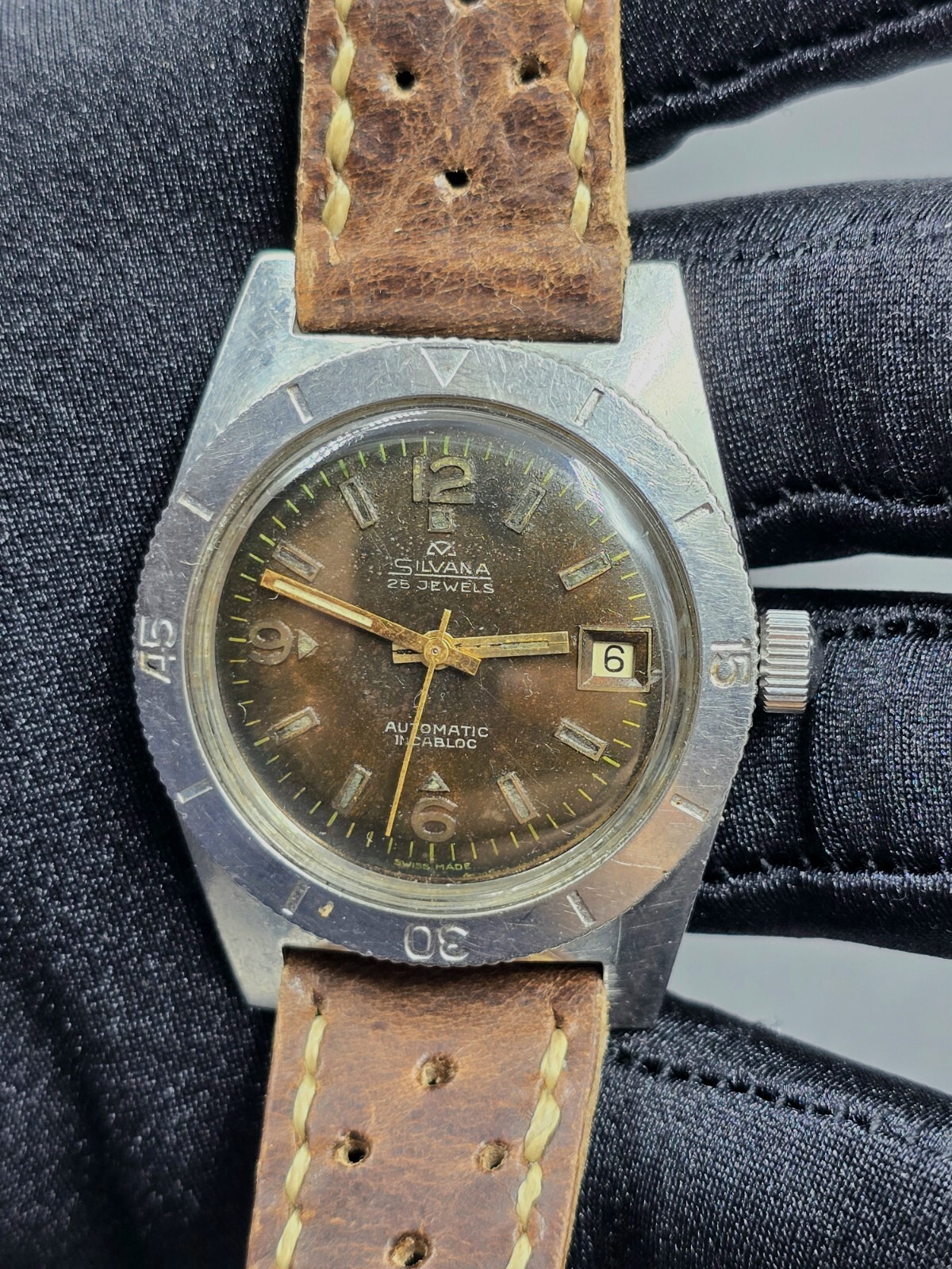 Vintage Diver Watch Silvana Automatic 25 Jewels Choco… - Gem