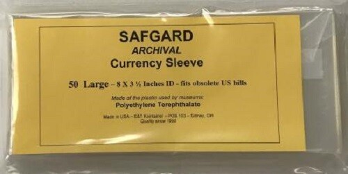 50 Pure Mylar Sleeves For Large US Currency / Postcard 8 x 3 1/2" By ...