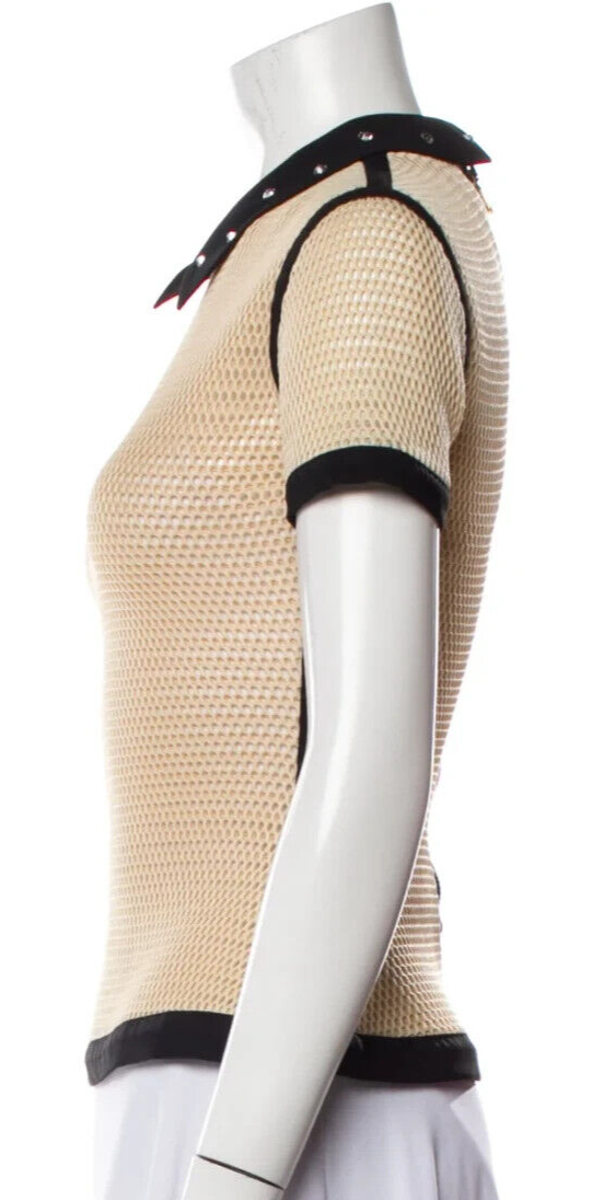 Moschino Scuba Mesh Top Rhinestone Black Collar Expose Gold Zipper USA ...