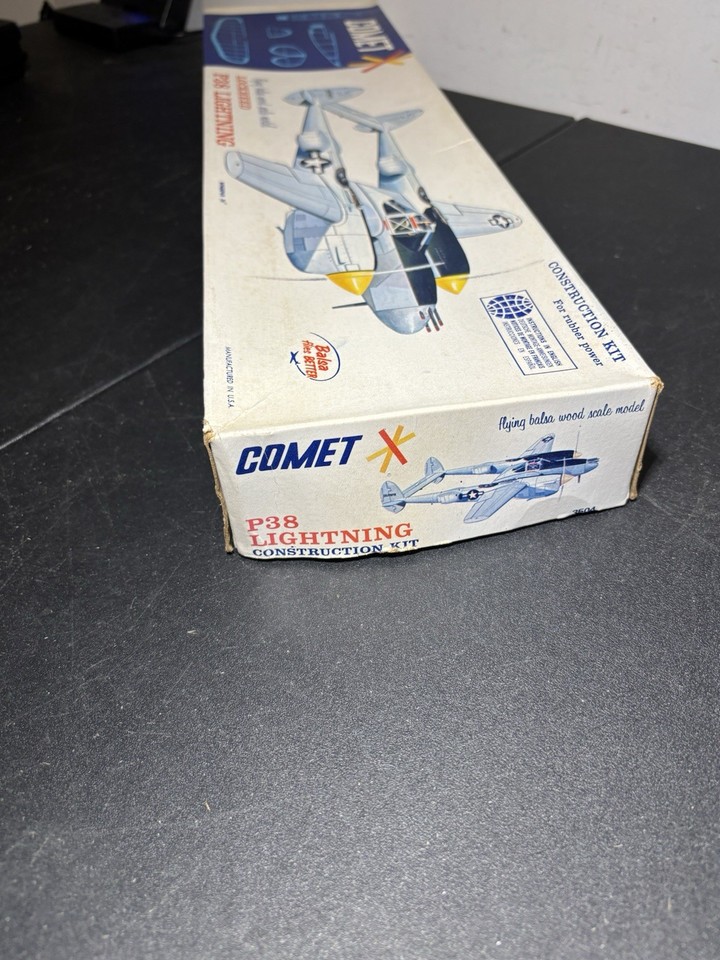 OPEN! Comet Lockheed P38 Lightning 34” Flying Balsa Wood Scale Rubber ...