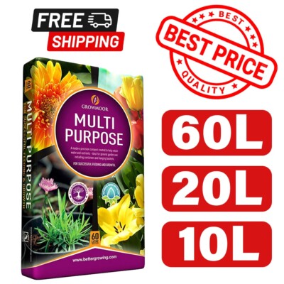 GROWMOOR MULTI PURPOSE SOIL COMPOST BULK FERTILISER GARDEN POTTING 60L ...