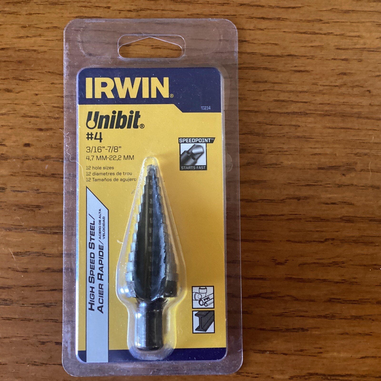 Irwin 10234 #4 Unibit Step Drill Bit, 3/16" - 7/8", Speed Point HSS USA ...