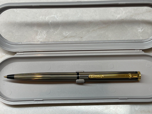 BEAUTIFUL OLD GERMAN GOLDRING BALLPOINT PEN, BLACK GOLD STRIPE, WORKS ...