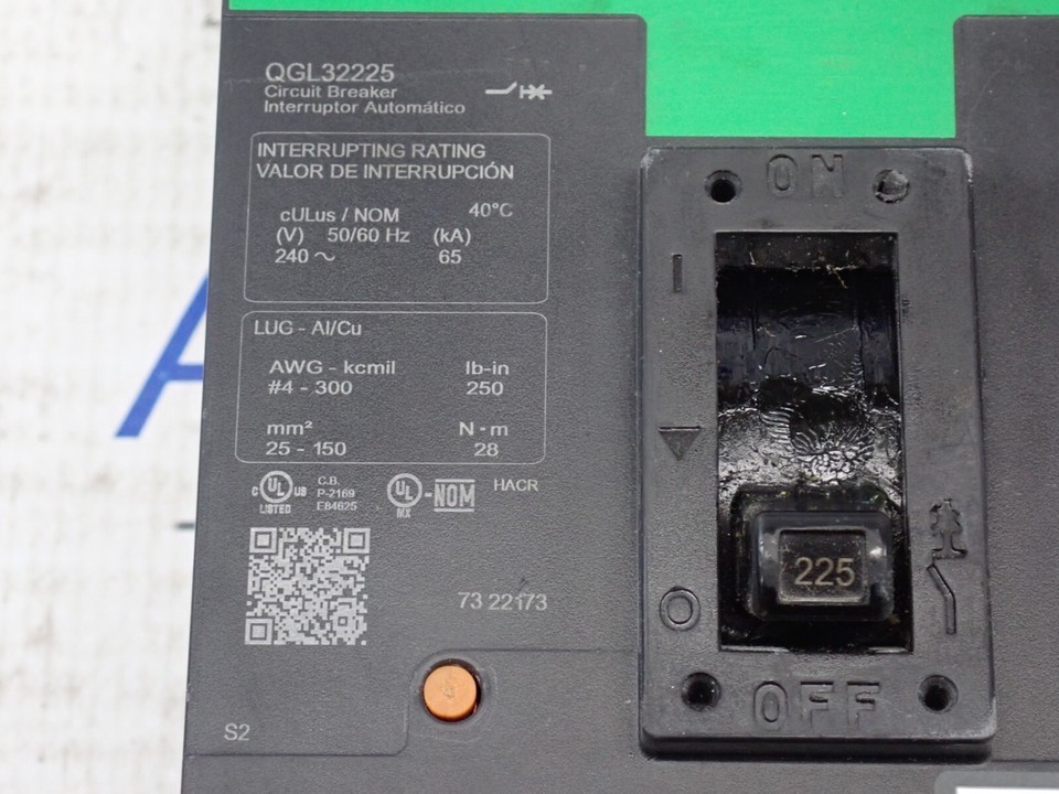 Square D PowerPact QGL32225 3 Pole 225 Amp 240 Volt 65kA Circuit ...