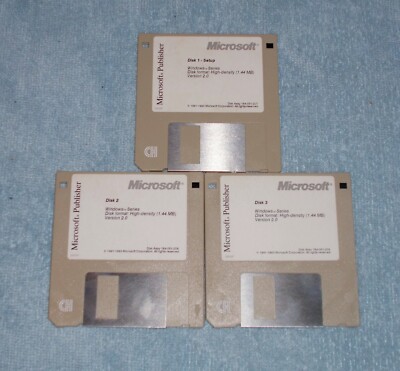 VINTAGE MICROSOFT PUBLISHER FLOPPY DISK 3 DISK SET 1991-1993 (1.44 MB ...