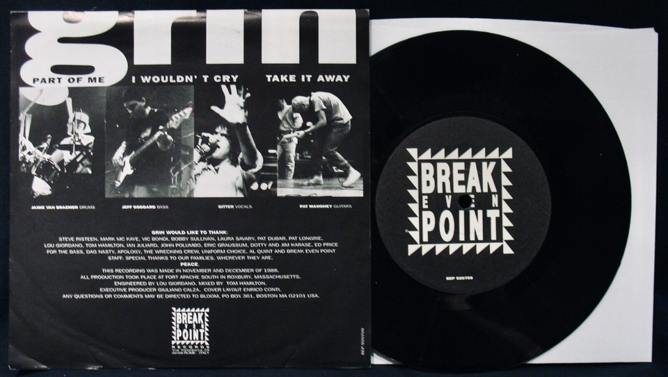 GRIN~Part Of Me~Hardcore Punk Rock 45 + Picture Sleeve~BREAK EVEN POINT ...