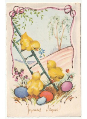 With Glitter Chicks Scale Colored Eggs Field Greeting Card Easter ...